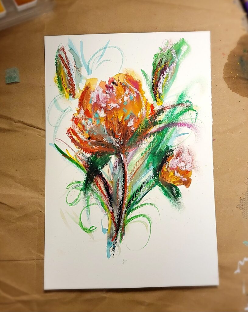 Smudge Flowers in Oil Pastels