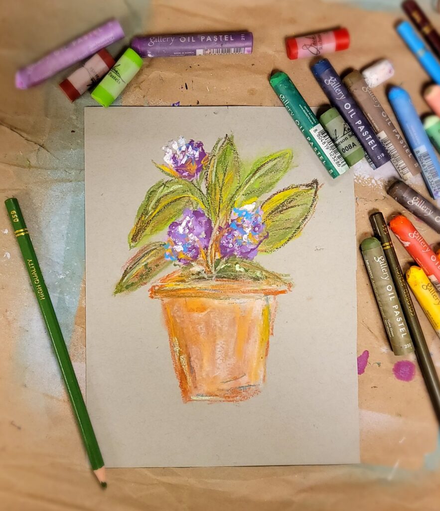 Oil Pastel Potted Plant