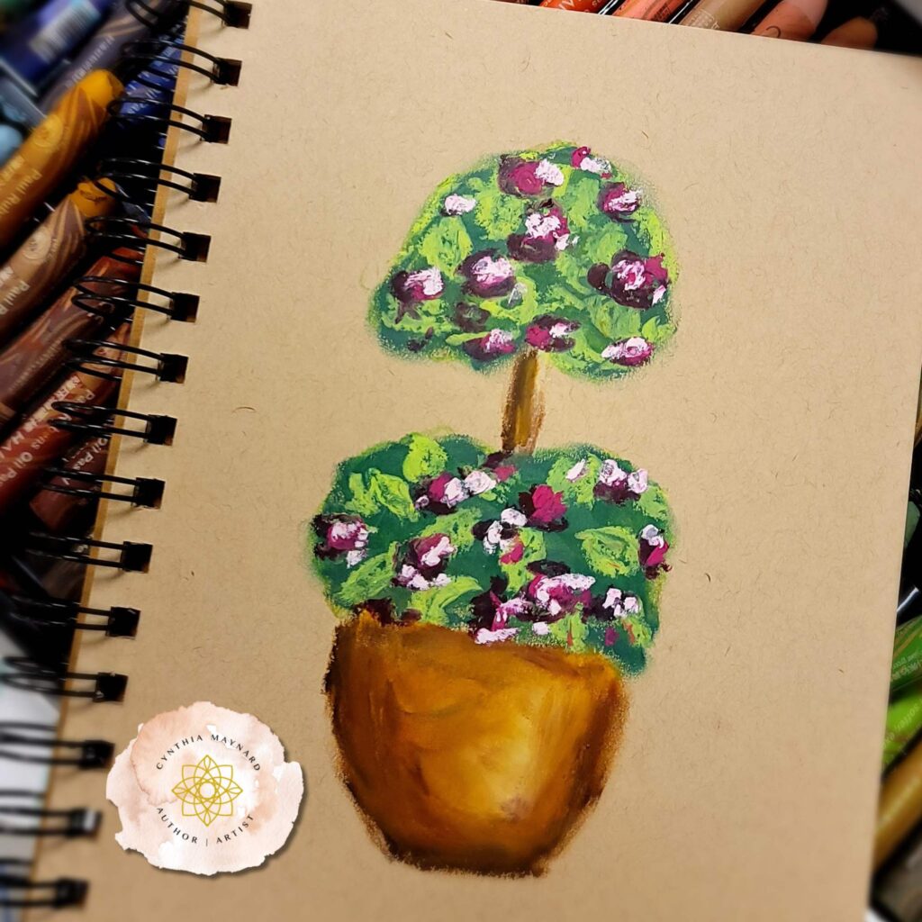 Oil Pastel Floral Topiary Painting & Short VIDEO