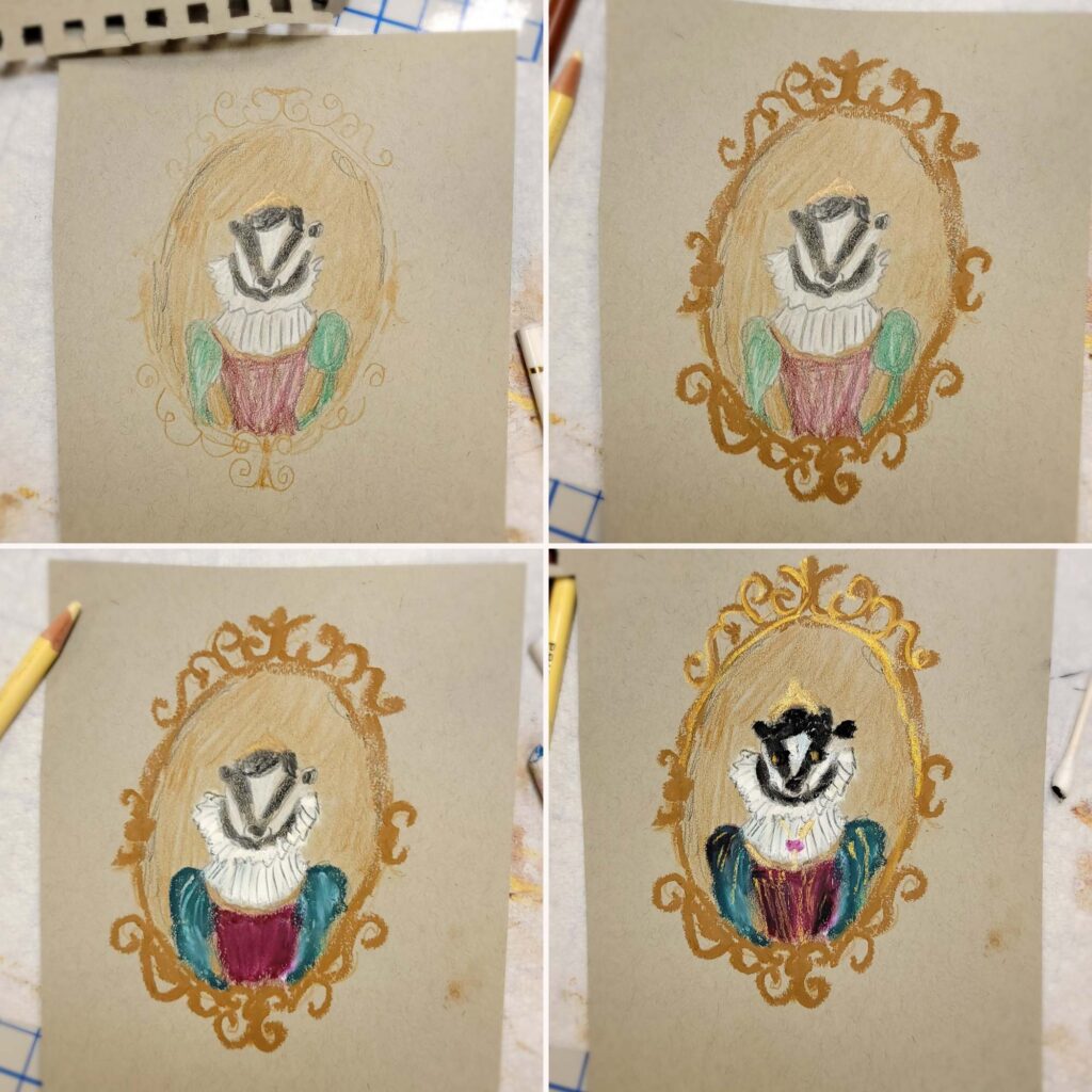 Oil Pastel Storybook Badger Queen Painting