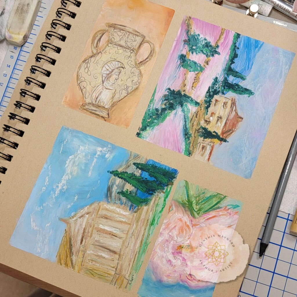 Oil Pastel Grecian Building by the Sea Painting & VIDEO