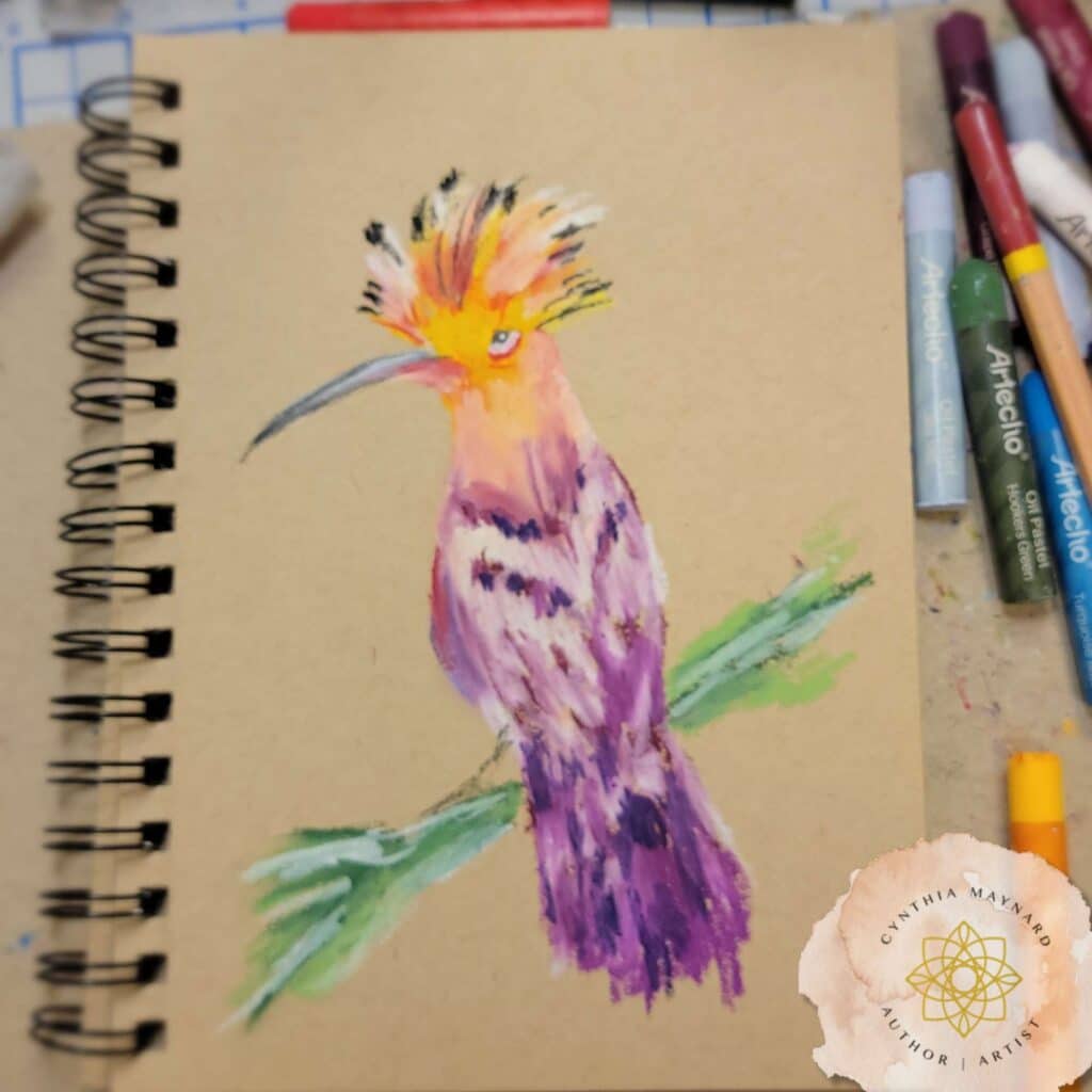 Oil Pastel Hoopoe Painting
